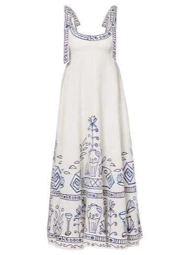 ALEMAIS Printed Linen Maxi Dress - White