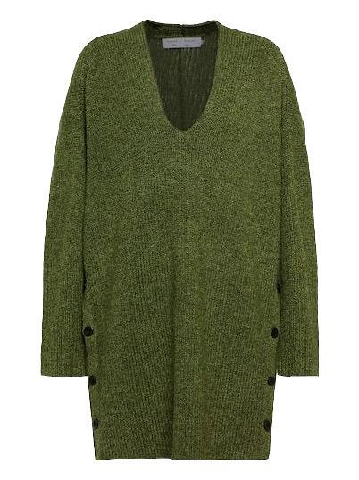 Proenza Schouler Ribbed V-neck Sweater With Buttoned Side Seams - Green