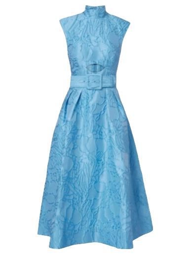 Rebecca Vallance Belted Jacquard Midi Dress - Blue