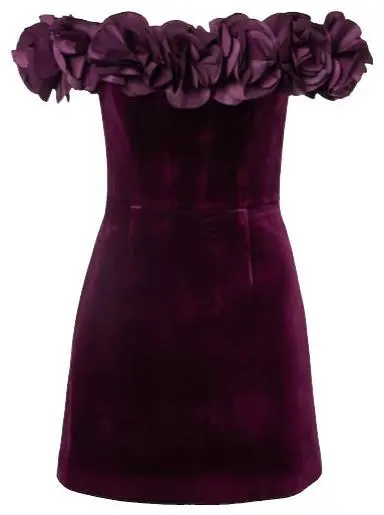 Rebecca Vallance Velvet Floral Appliqué Off-the-shoulder Mini Dress - Black