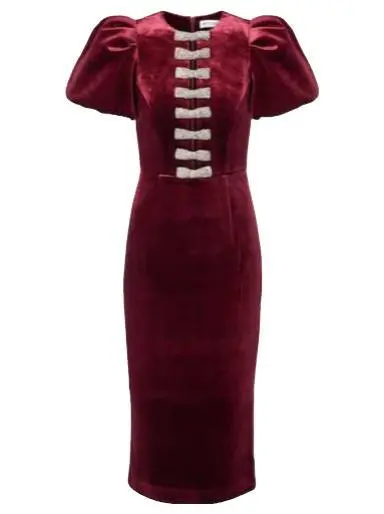 Rebecca Vallance Edwiena Embellished Velvet Midi Dress - Brown