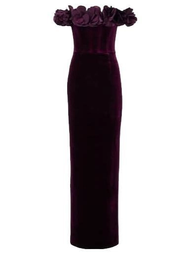 Rebecca Vallance Off-shoulder Velvet Gown With Floral Embellishments - Black