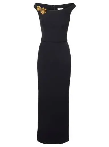 SAFIYAA LONDON Belted Embellished Crepe Maxi Dress - Black