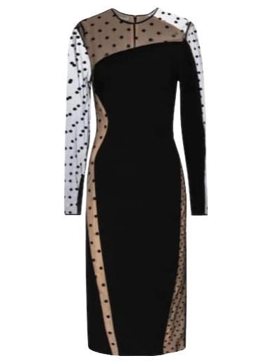 Stella McCartney Arielle Cady Midi Dress With Polka Dot Mesh - Black