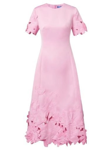 LEO Lin Embroidered Floral Appliqué Midi Dress - Pink