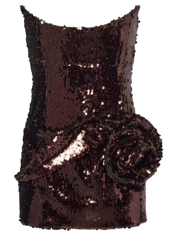 Magda Butrym Sequin Floral Appliqué Mini Dress - Brown