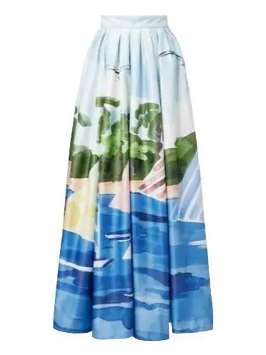 LEO Printed Pleated Maxi Skirt - Blue