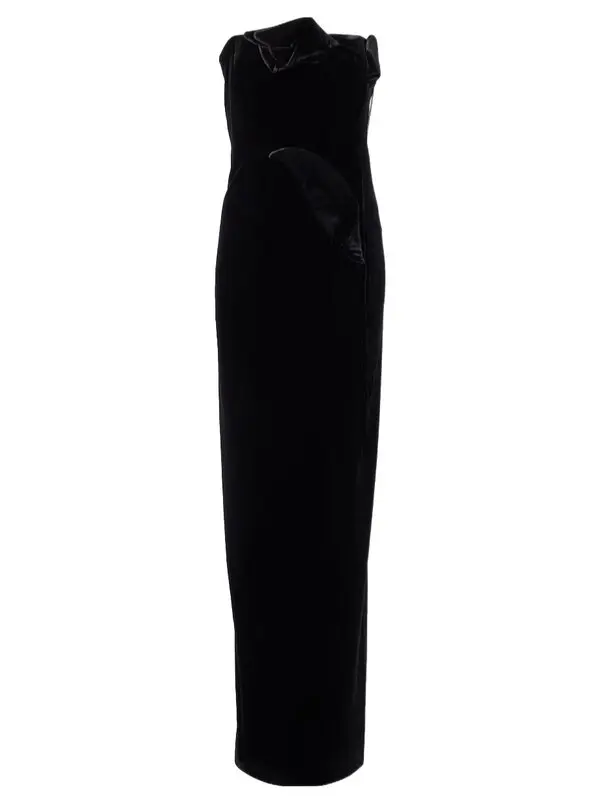 LEO Lin Marilyn Strapless Floral-appliqué Velvet Gown - Black