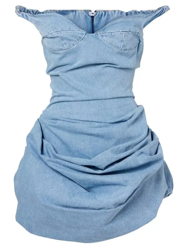 Magda Butrym Gathered Off-shoulder Denim Minidress - Blue