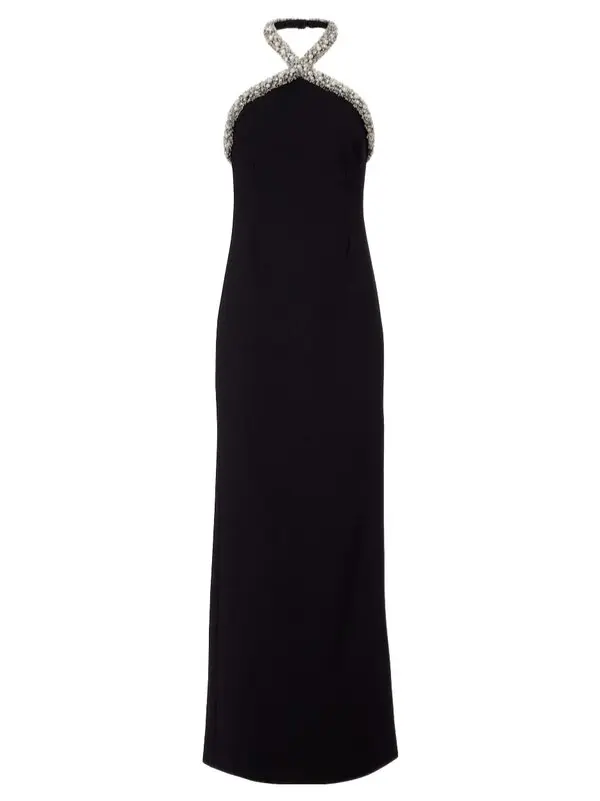 Simkhai Embellished Halterneck Crepe Gown - Black