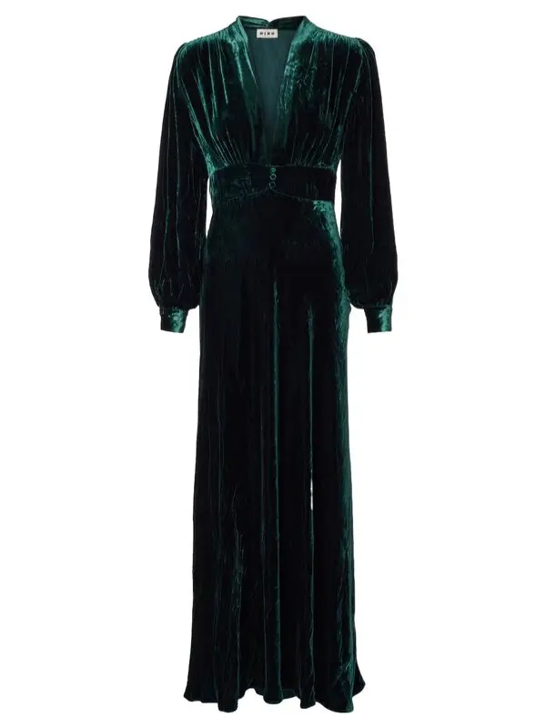 Rixo V-neck Long Sleeve Velvet Maxi Dress - Black