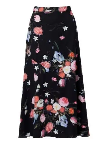 Erdem Floral Print A-line Midi Skirt - Black