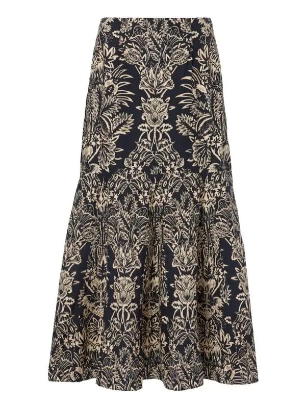 Ulla Johnson Clarisse Printed Cotton Poplin Midi Skirt - Black