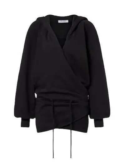 Attico Cotton Jersey Sweatshirt Dress With Wrap Silhouette - Black