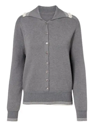 Magda Butrym Crochet-trimmed Cotton And Cashmere Polo Sweater - Gray