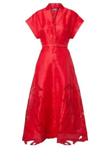 LEO Lin Aubrey Linen-blend Canvas Midi Dress - Red