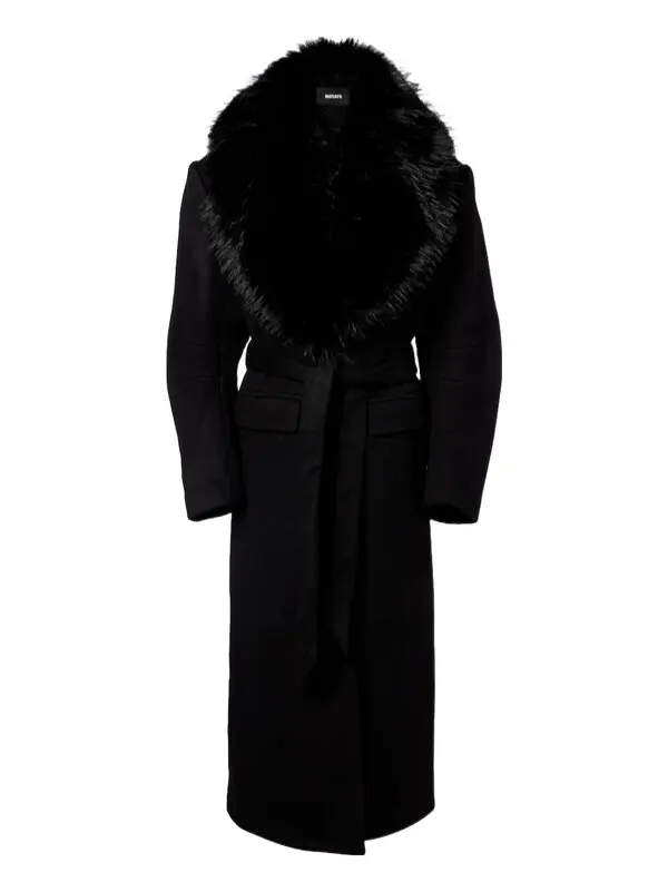 ROTATE BY BIRGER CHRISTENSEN Belted Fur Trimmed Coat - Black