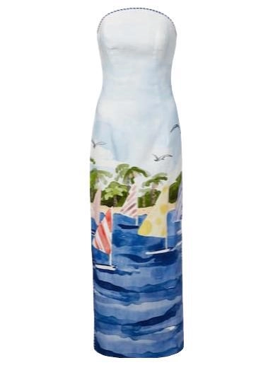 LEO Lin Ava Printed Linen Bustier Maxi Dress - Multicolor