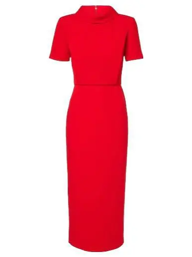 Roland Mouret Cady Midi Dress With Mock Neck And Short Sleeves - Red