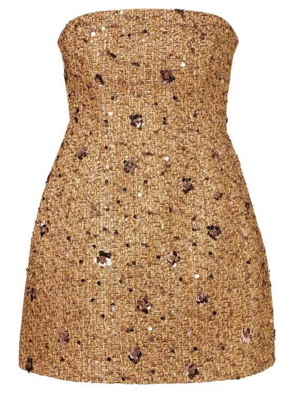 Simkhai The Kit" Sequin Embellished Tweed Bustier Mini Dress - Brown
