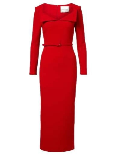 Roland Mouret Belted Wool Midi Dress - Red