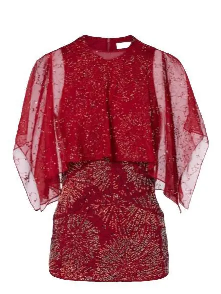 Rabanne Embellished Cape Effect Top - Red