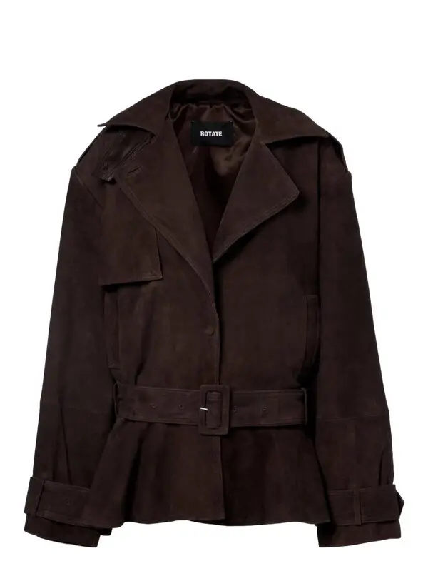 ROTATE BY BIRGER CHRISTENSEN Belted Leather Jacket With Notched Lapels - Black