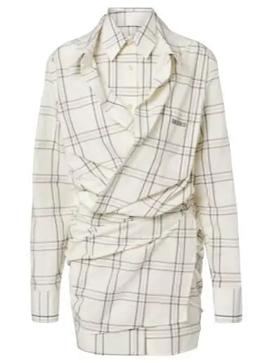 Attico Checked Cotton Mini Dress - White