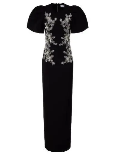 Rebecca Vallance Zephyr Gown With Puff Sleeves And Crystal Embellishments - Black