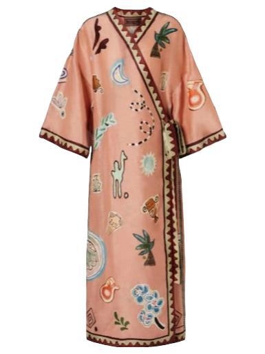 ALEMAIS Printed Linen And Silk-blend Wrap Midi Dress - Nude