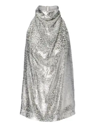 Stella McCartney Halterneck Lamé Velvet Top - Gray
