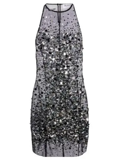 Attico Sequin Embellished Sheer Mini Dress - Black