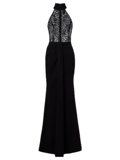 Rebecca Vallance Dixie Draped Halterneck Lace Gown - Black