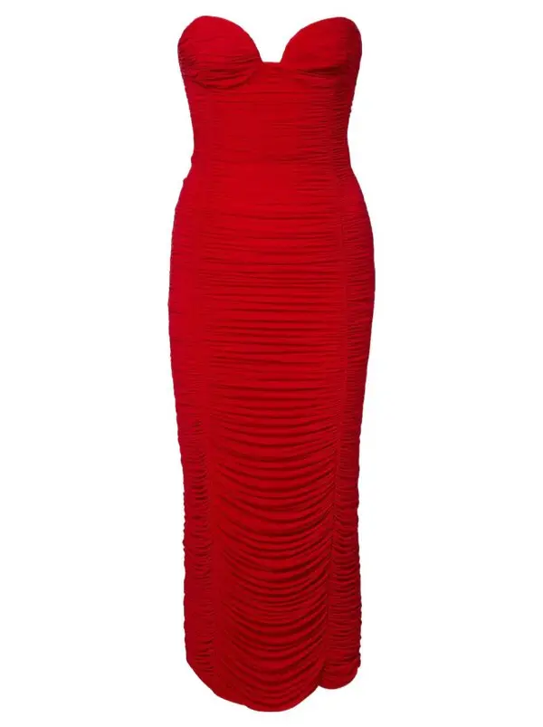 Magda Butrym Pleated Strapless Gown - Red