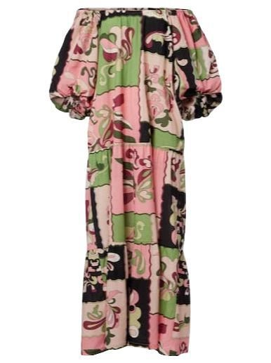 ADRIANA DEGREAS Printed Off-shoulder Cotton Maxi Dress - Multicolor