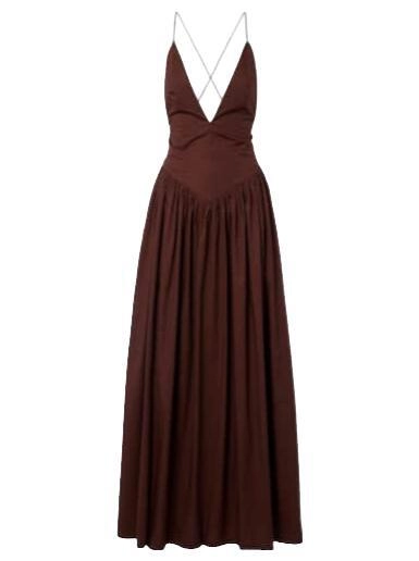 ADRIANA DEGREAS Open-back Cotton Maxi Dress - Brown