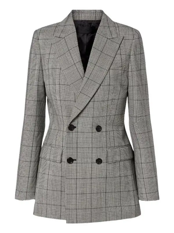 NILI LOTAN Weston Plaid Virgin Wool Blazer - Gray