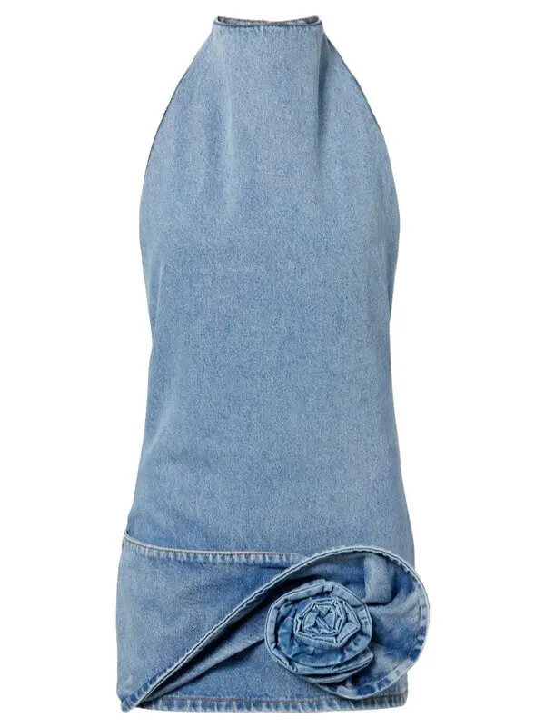 Magda Butrym Floral Appliqué Denim Mini Dress - Blue