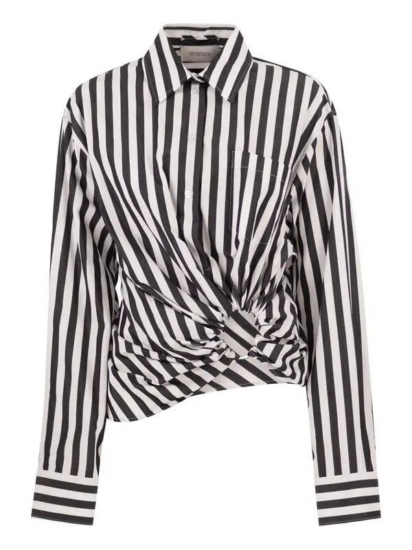 Sportmax Cropped Striped Cotton Shirt With Front Draping - Multicolor