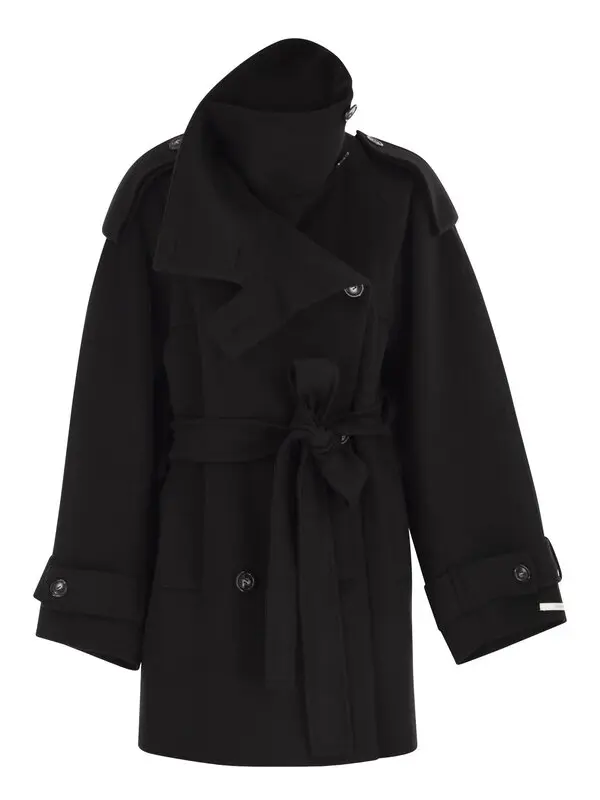 Sportmax Short Wool Trench Coat - Black