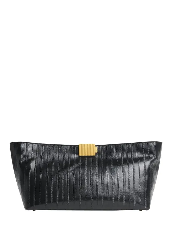 Camilla And Marc Embossed Leather Poppy Clutch - Black