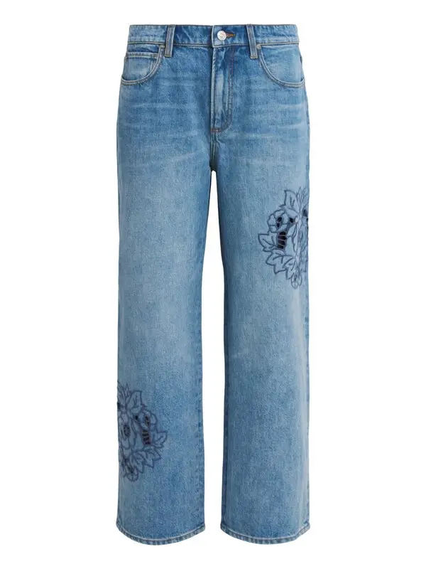 Paige Rylann Embroidered Straight Jeans - Blue