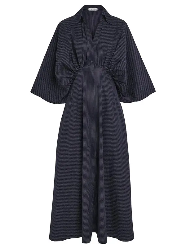 Palmer//harding Cotton Stripe Maxi Shirt Dress - Navy