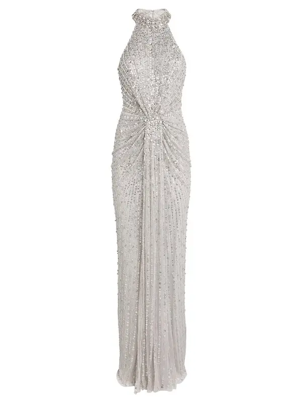 Jenny Packham Embellished Gown - Silver