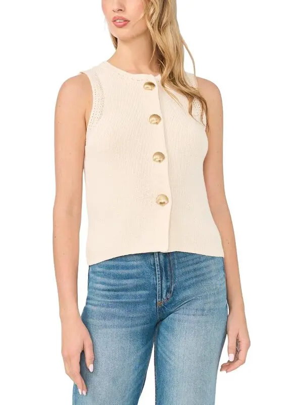 CECE DUPRAZ Shell Button Sweater Vest - Eggnog