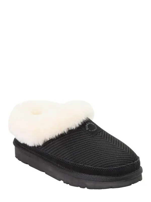 DEARFOAMS Fireside Adelaide Sport Knit Water Repellent Clogs With Genuine Australian Shearling - Black