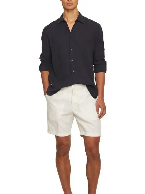Orlebar Brown Justin Lino Relaxed Fit Classic Collar Italian Linen Shirt - Night Iris