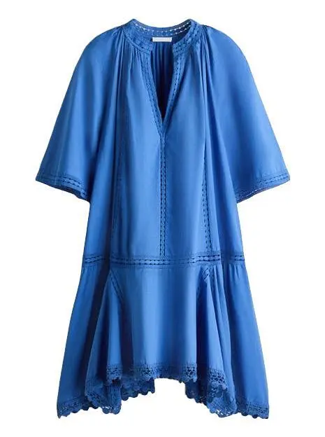 H&m Lace Inset Cotton Dress - Blue