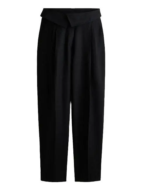 H&m Foldover Waistband Linen-blend Trousers - Black
