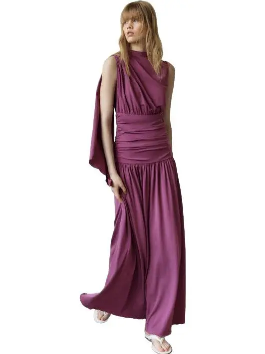 H&M Sleeveless Gathered Jersey Maxi Dress - Purple